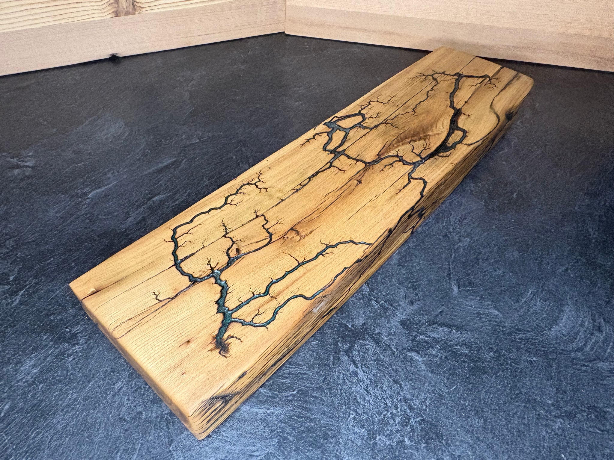 Handmade fractal shelf from a 140 year old log Cabin - epoxy inlay ...